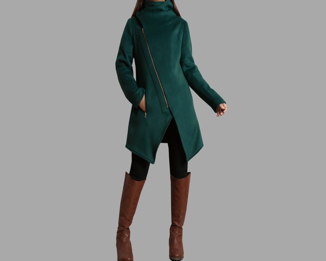 Wool Asymmetrical Winter Coat: Zippered Long Overcoat - Etsy
