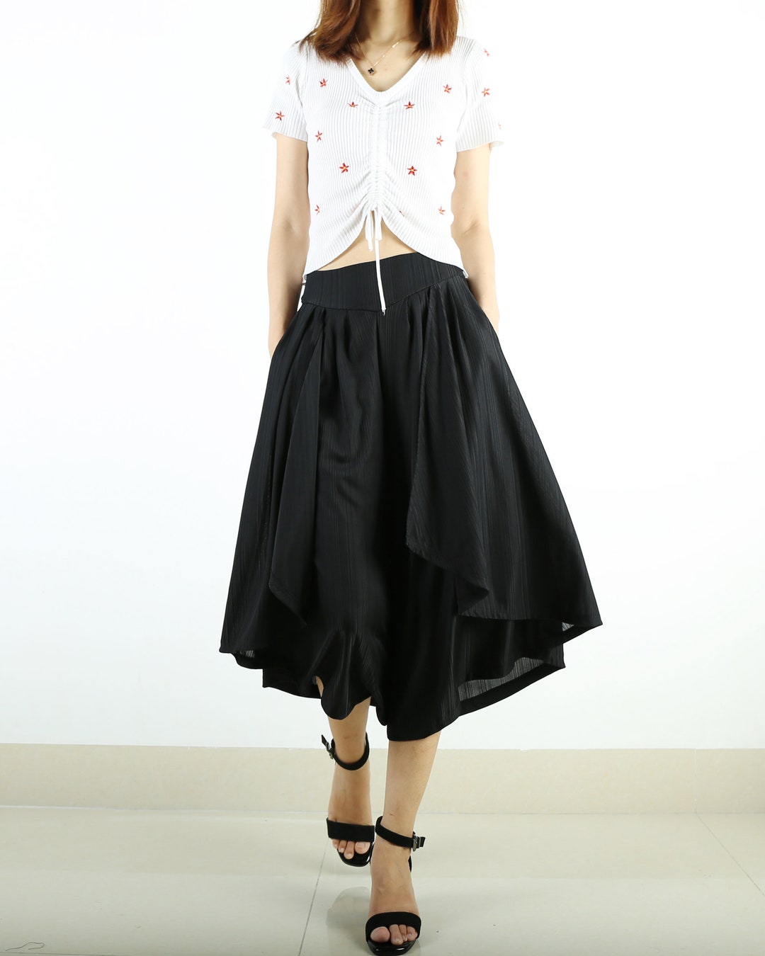 Asymmetrical Black Skirt Pants: Elastic Waist Trousers - Etsy