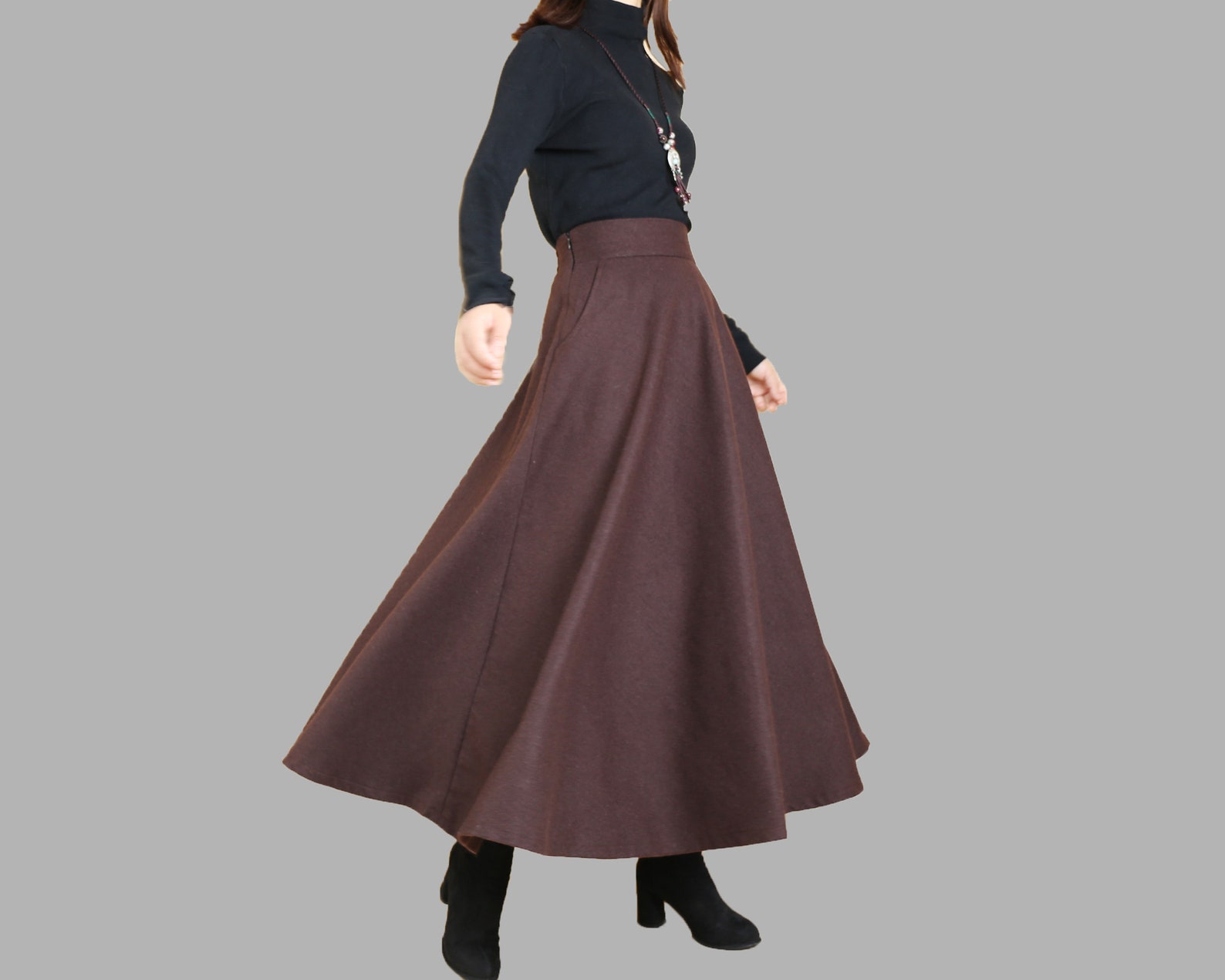 Wool Skirt Brown Skirt Long Skirt Vintage Skirt High Waist Etsy