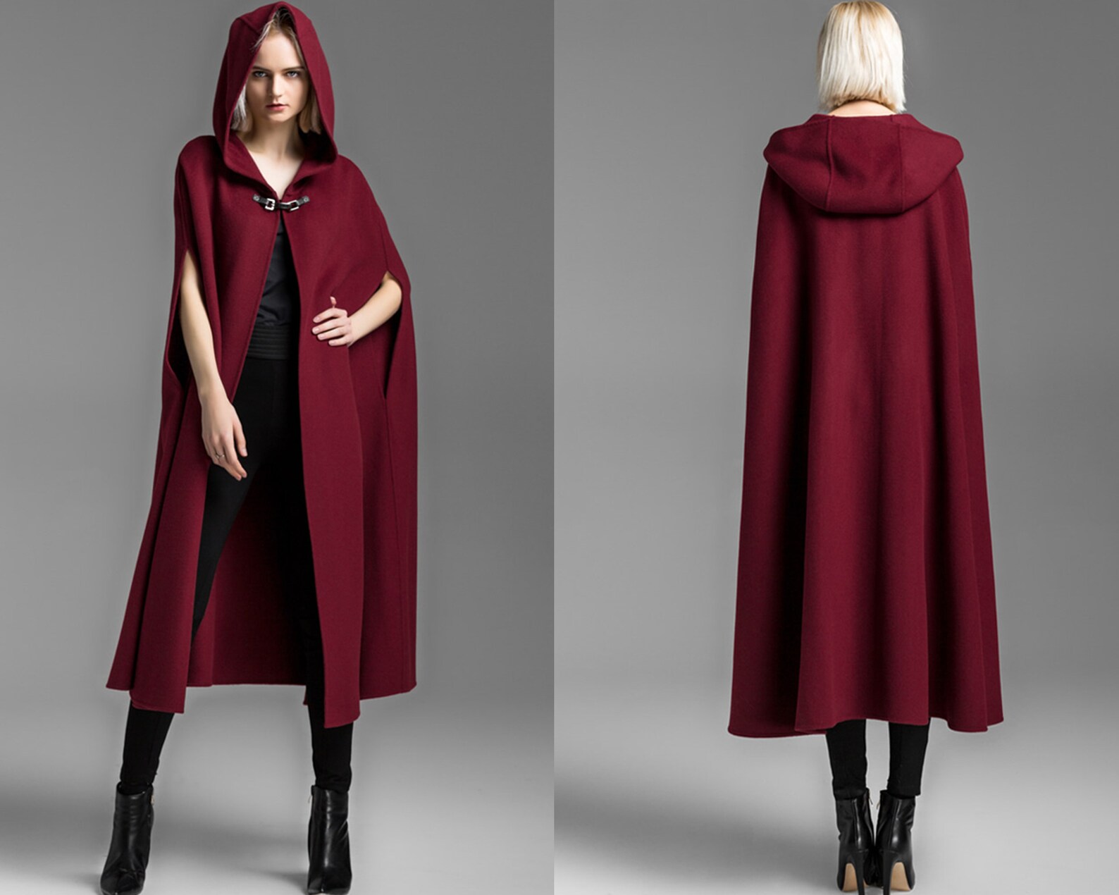 Cape Coat With Hood Wool Poncho Jacket High Neck Coat Wool - Etsy
