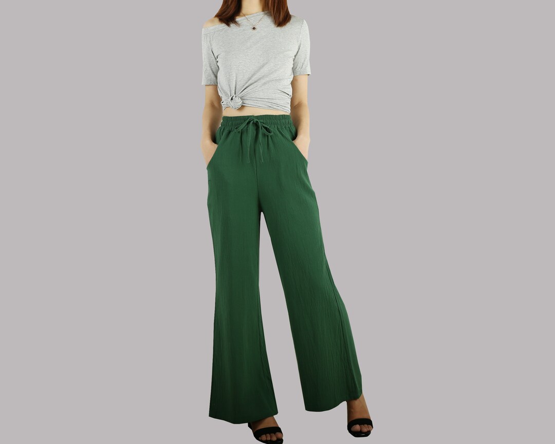 Drawstring Linen Pants, Flare Pants, Elastic Waist Trousers, High Waist ...