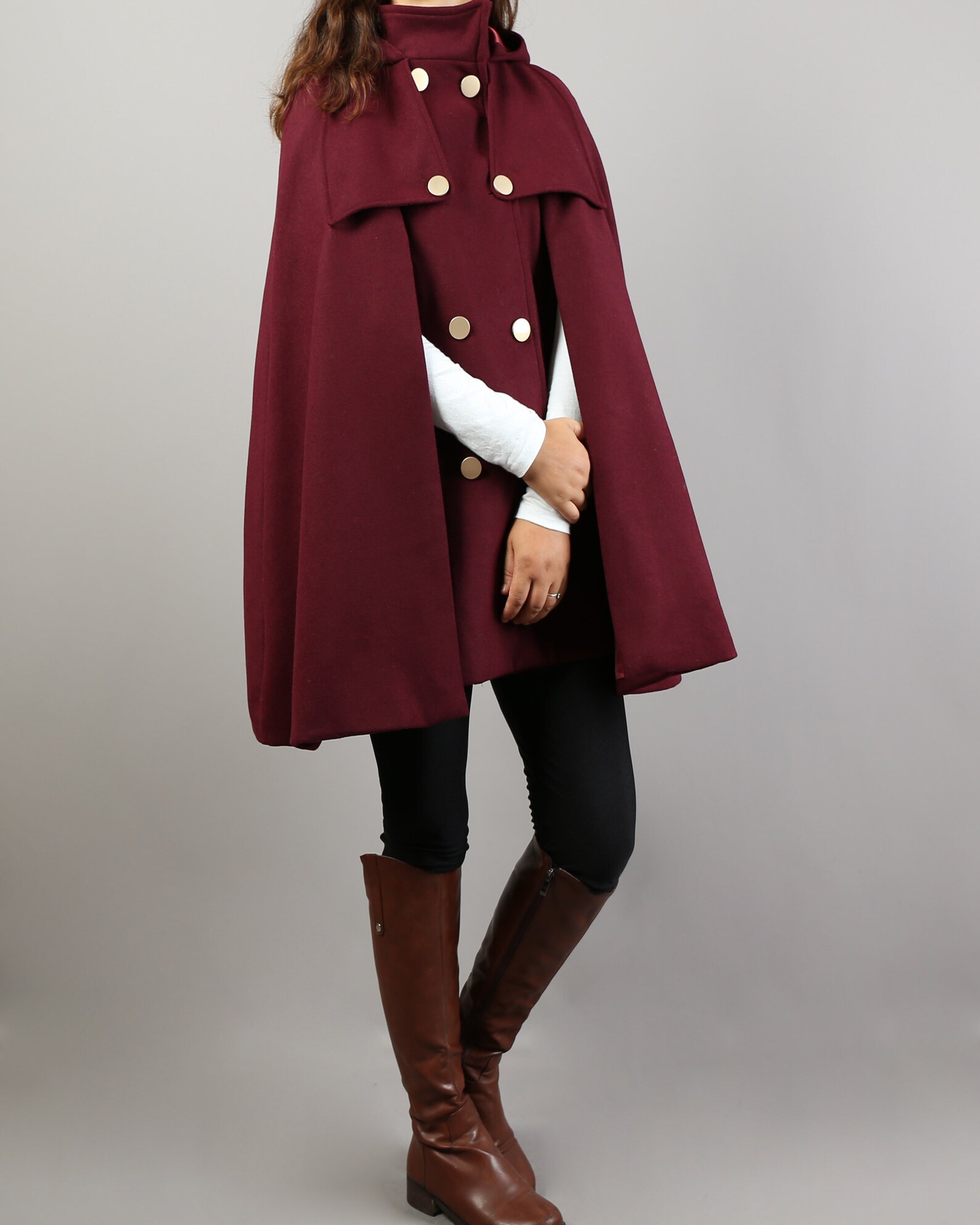 Cape Coat Women Wool Poncho Jacket Coat With Hood High Neck | Etsy