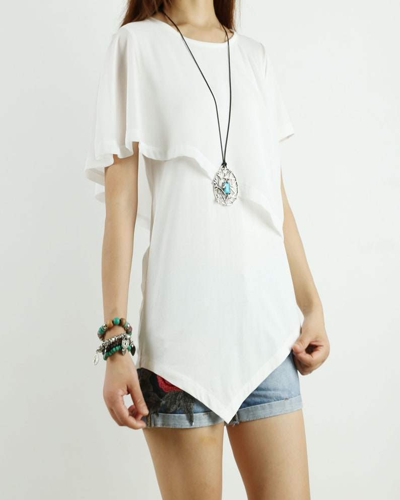 Short Sleeve Cotton and Chiffon Top Asymmetrical Layered - Etsy
