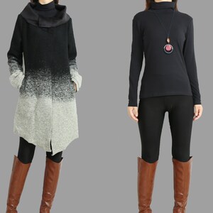 Womens Wool Coat and Cotton Top Set, Gradient Color Coat, Long Sleeve T ...