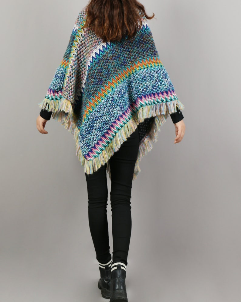 Knits Poncho Women Boho Wool Shawl Cape Top Colorful - Etsy