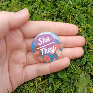 Pronoun Badges - She/they LGBTQIA+ Choice of 3 Colours (37mm) - Etsy