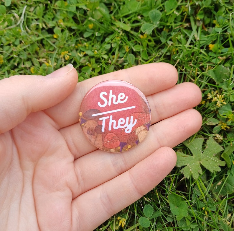 Pronoun Badges - She/they LGBTQIA+ Choice of 3 Colours (37mm) - Etsy