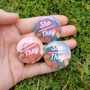 Pronoun Badges - She/they LGBTQIA+ Choice of 3 Colours (37mm) - Etsy