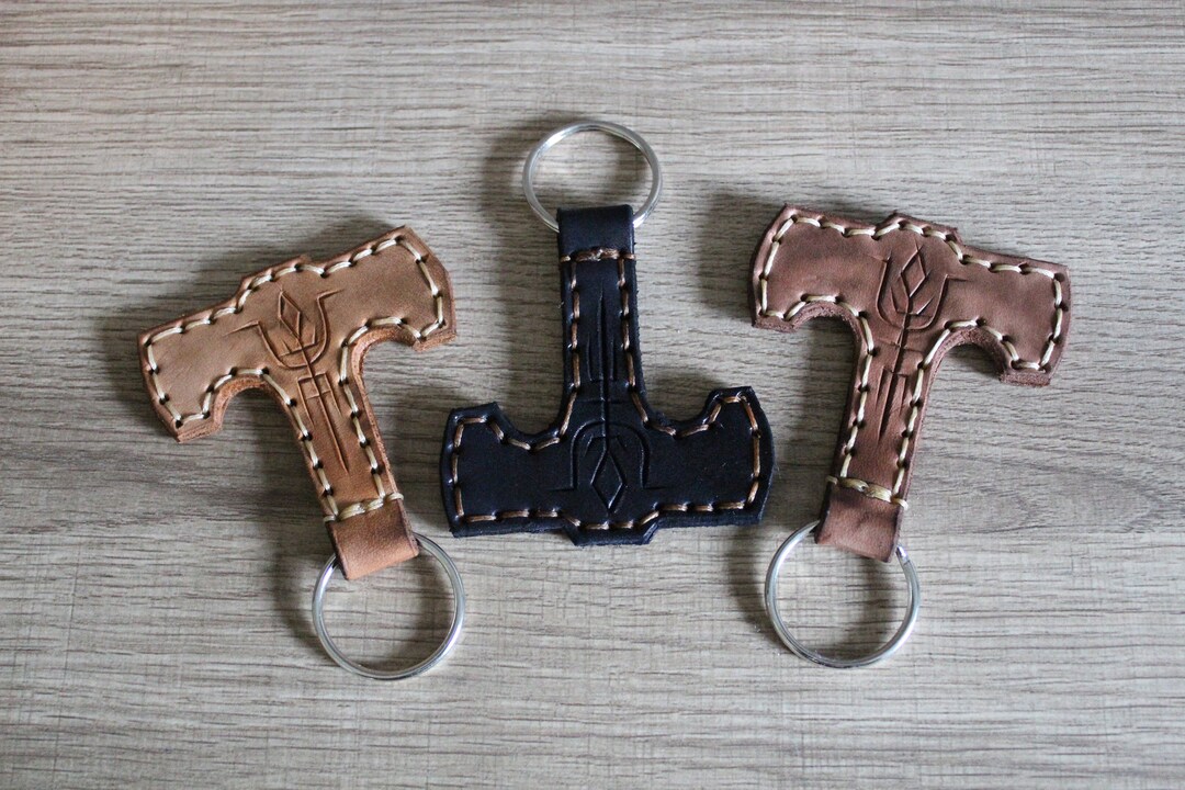 Leather Thor's Hammer Mjolnir Keychain (free Domestic Shipping) - Etsy