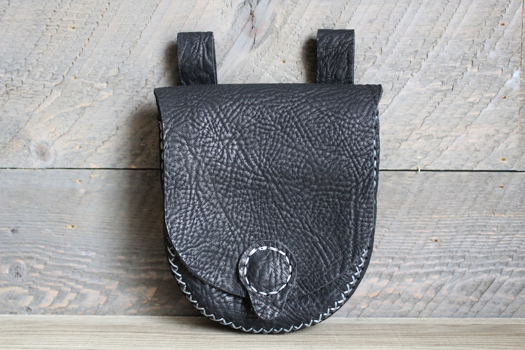 Round Black Leather Belt Pouch free Domestic Shipping - Etsy