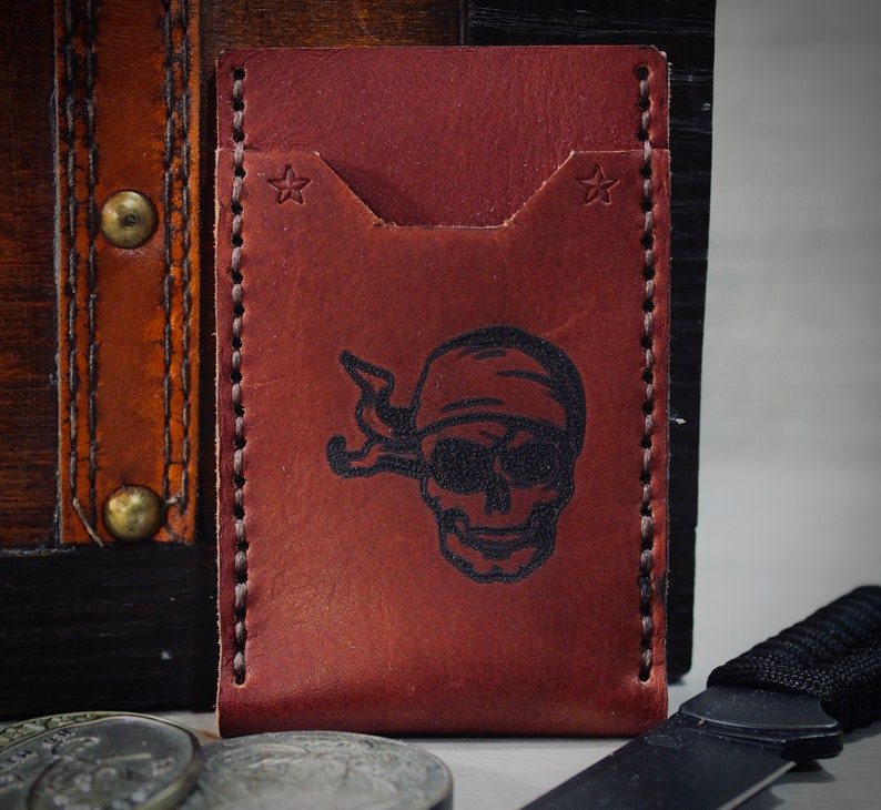 Leather Vertical Pirate Skull Card Holder Wallet (free Domestic ...