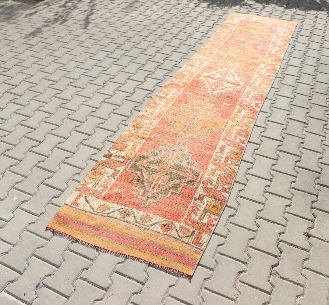 2x11 Turkish Red Handmade Runner Rug, Herki Runner, Neutral Runner ...