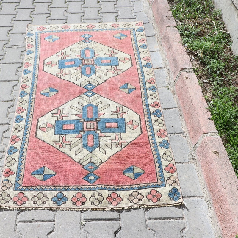 Blue Pink Turkish Rug - Etsy
