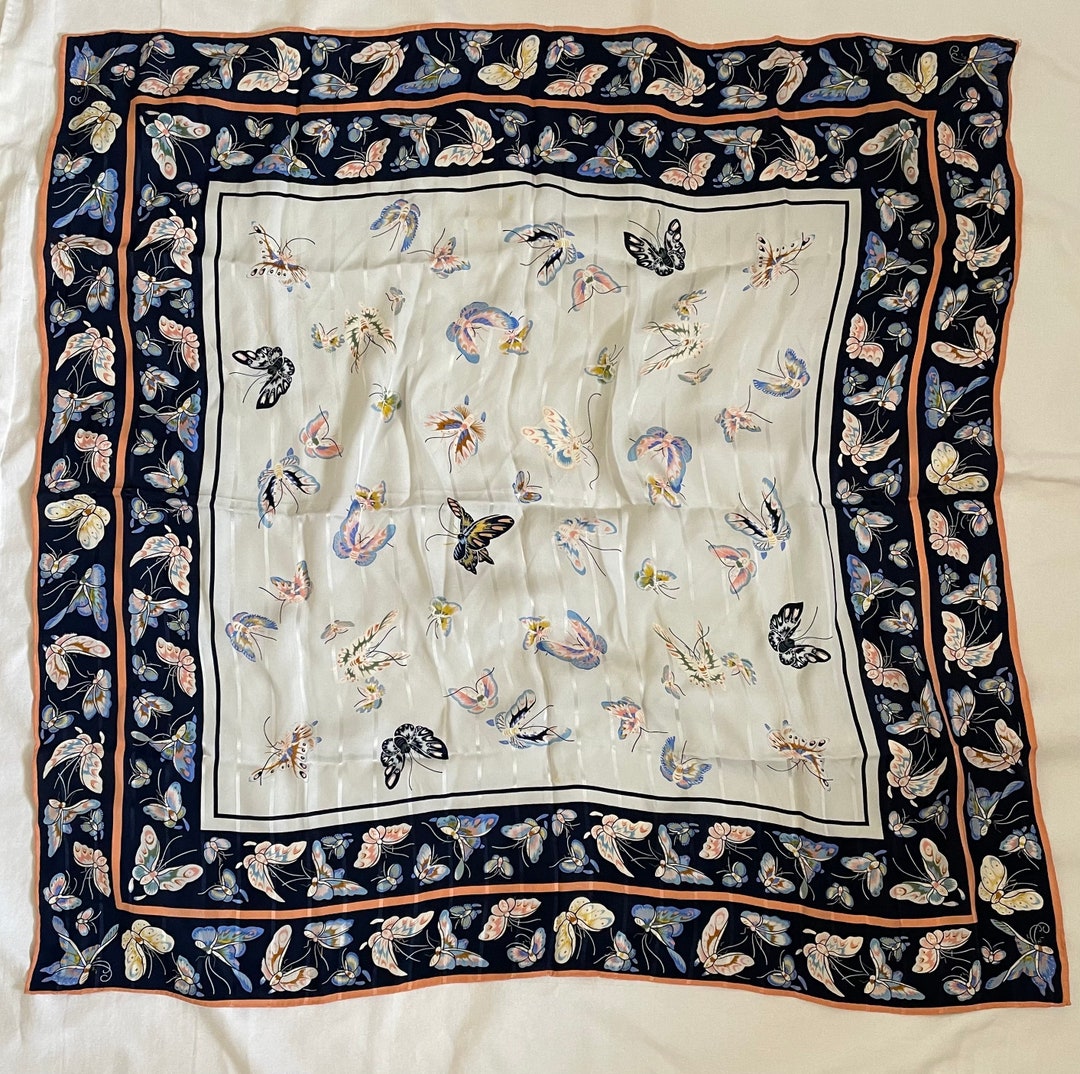 Elegant Silk Blue Butterfly Scarf Made in Japan - Etsy