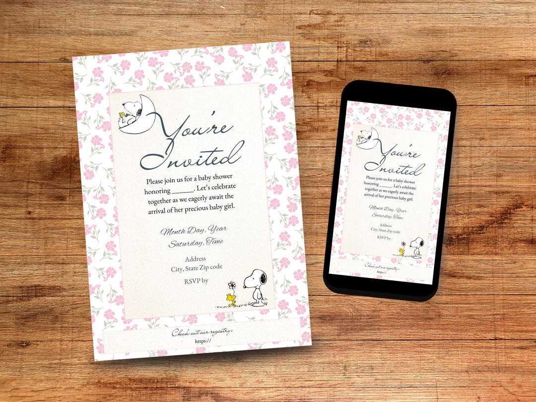 Girl Snoopy Baby Shower Invitation, Peanuts Theme Girly (printable ...