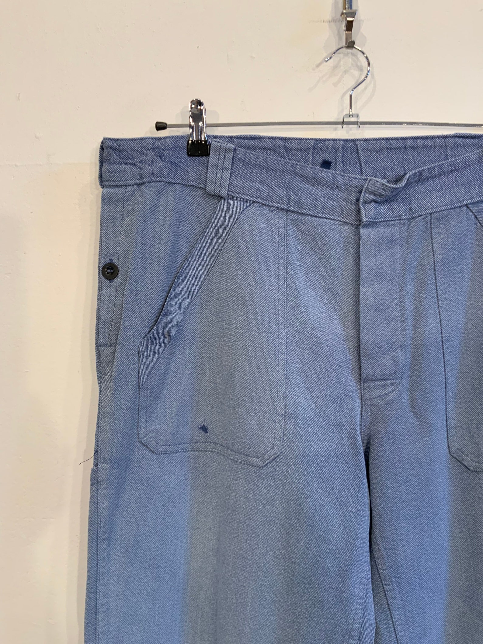 1950s French Workwear Factory Trouser, in Soft Indigo Blue Cotton Lots ...