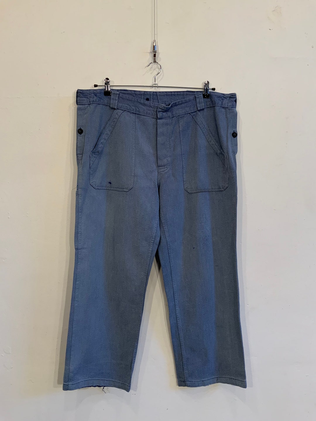 1950s French Workwear Factory Trouser, in Soft Indigo Blue Cotton Lots ...