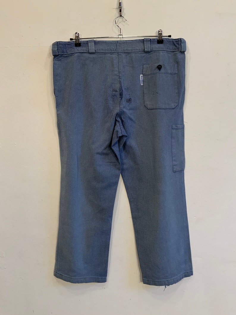 1950s French Workwear Factory Trouser, in Soft Indigo Blue Cotton Lots ...