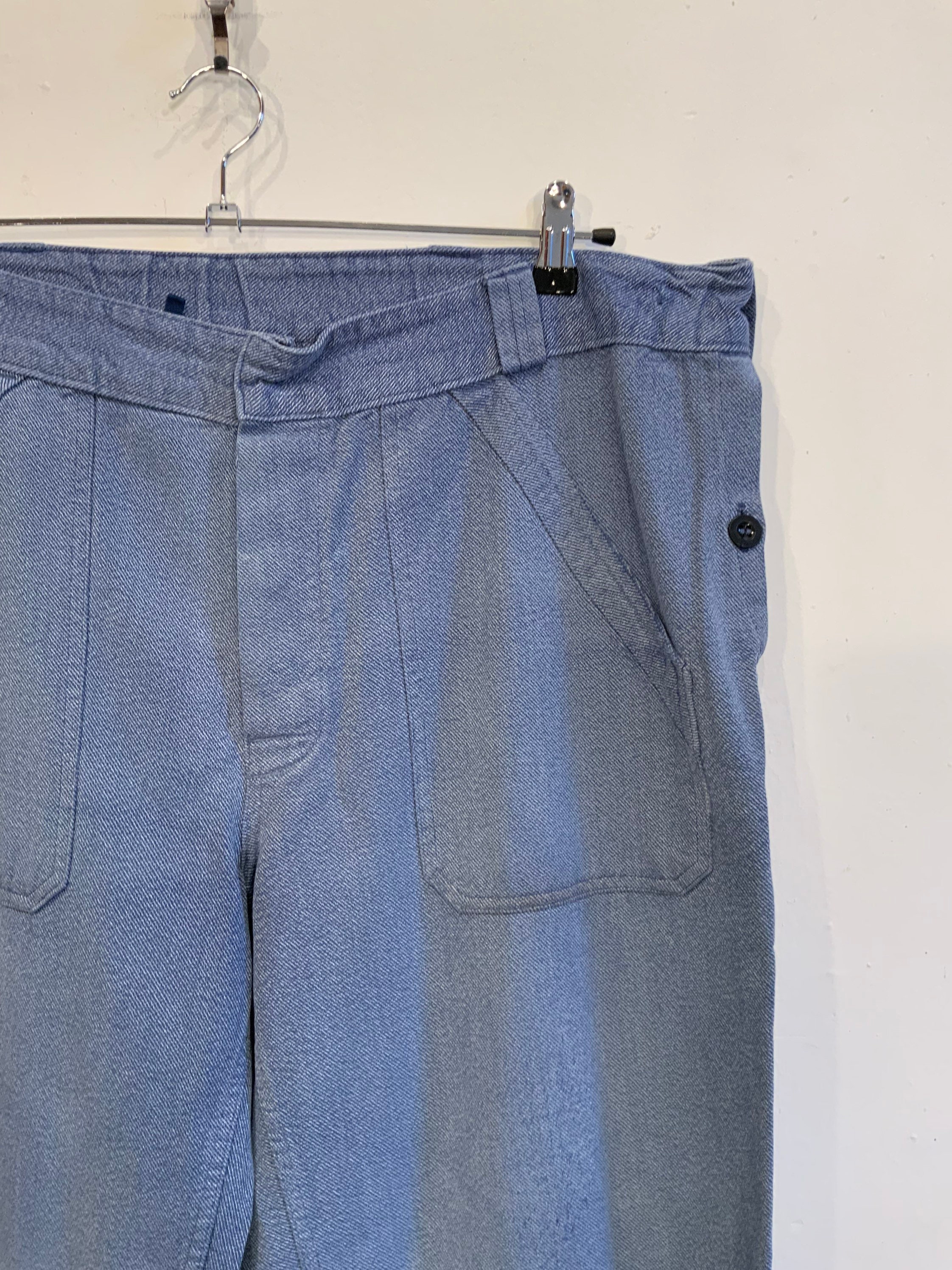 1950s French Workwear Factory Trouser, in Soft Indigo Blue Cotton Lots ...