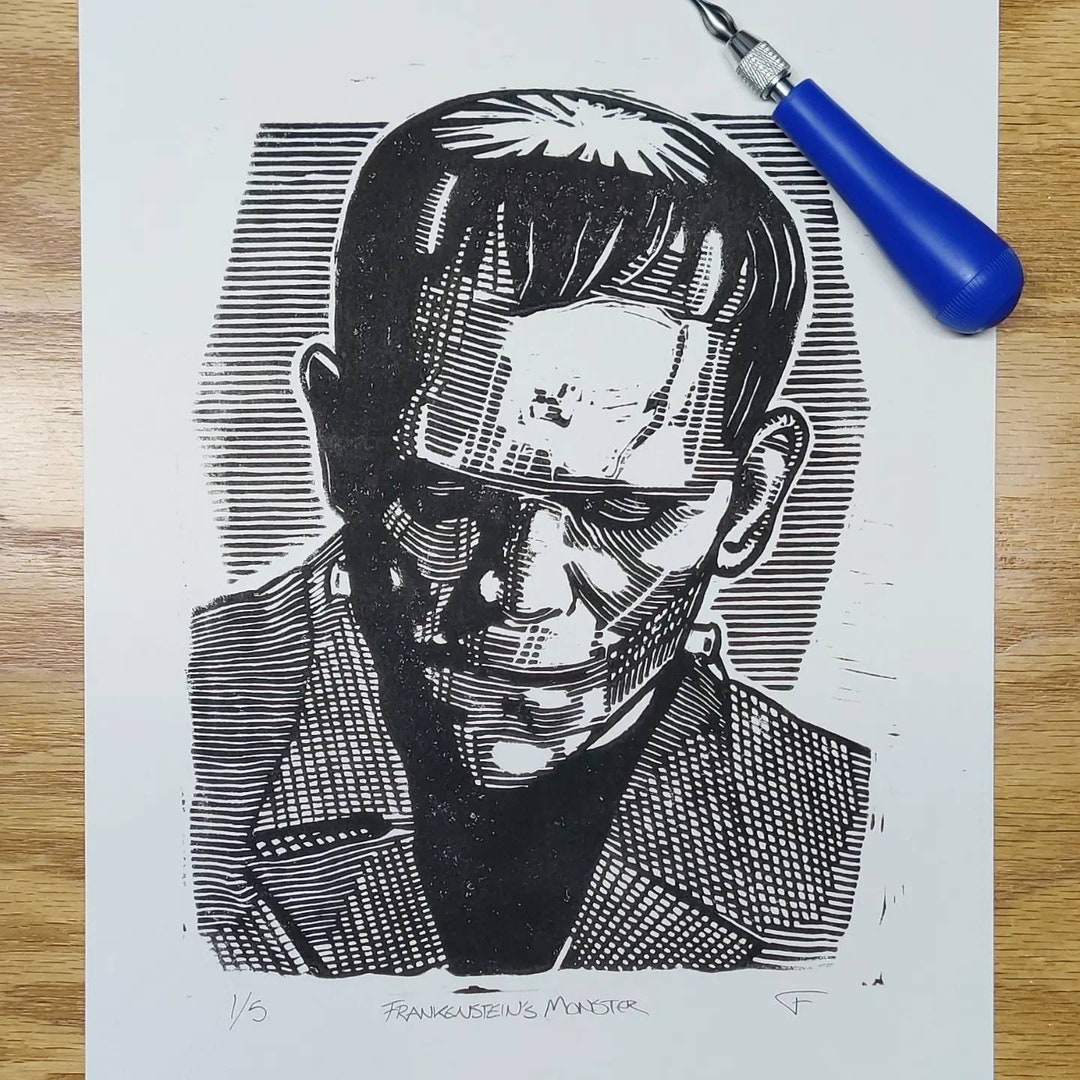Frankenstein Monster Linocut Print - Etsy