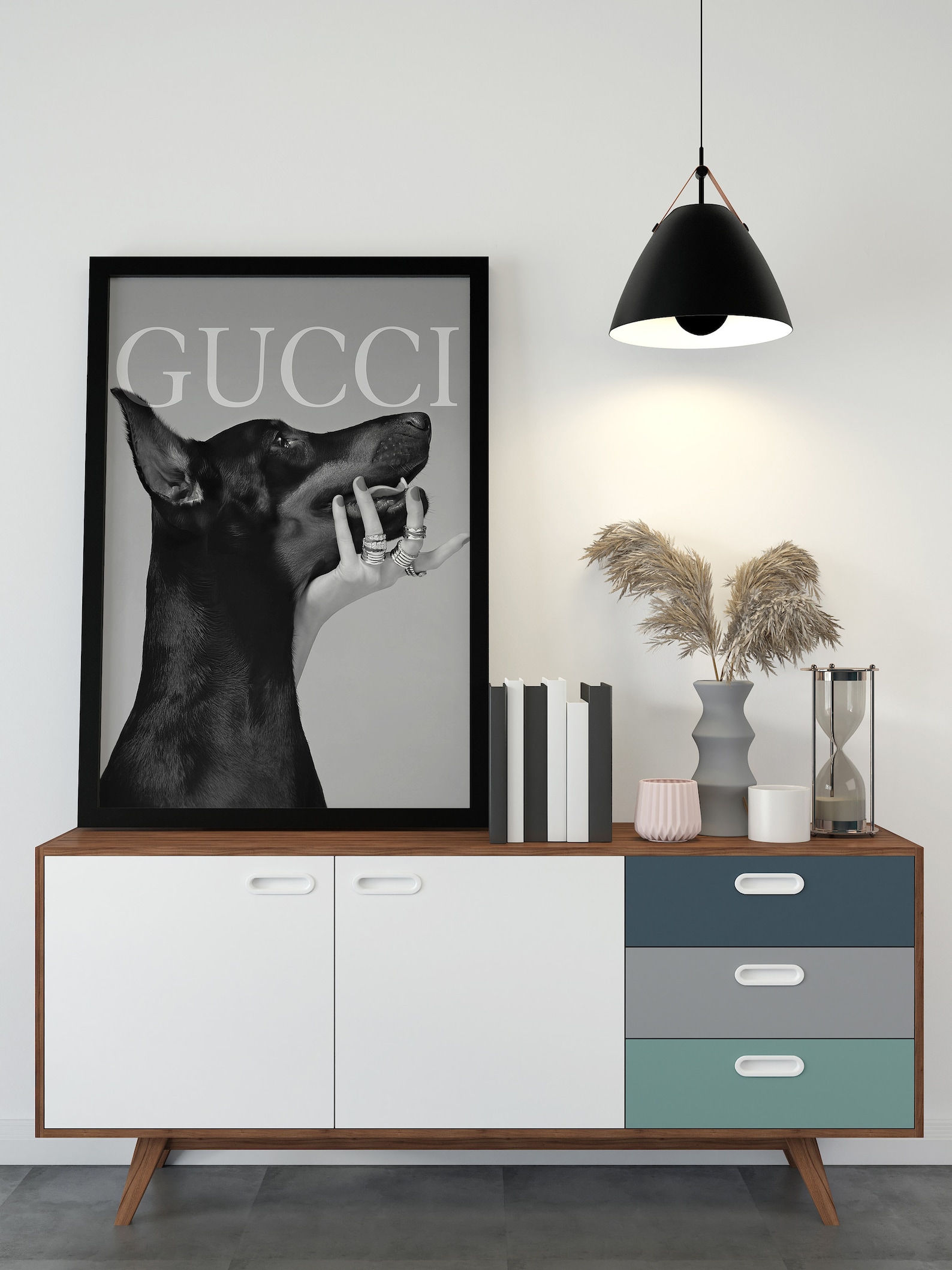 Designer Dog Black and White Wall Print, Premium Art Print for Home ...