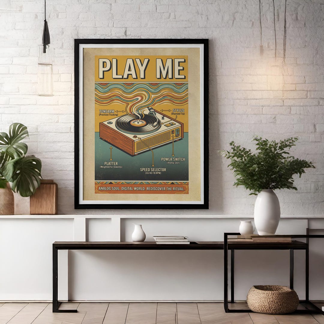 Retro Record Player Poster - Play Me - Vintage Vinyl Art - Perfect for ...
