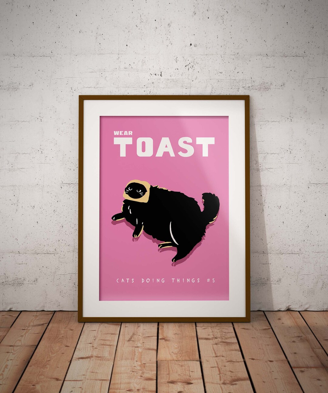 Cat Lover Gift; Pink Funny Cat Poster in Retro, Minimalist Style, Real ...