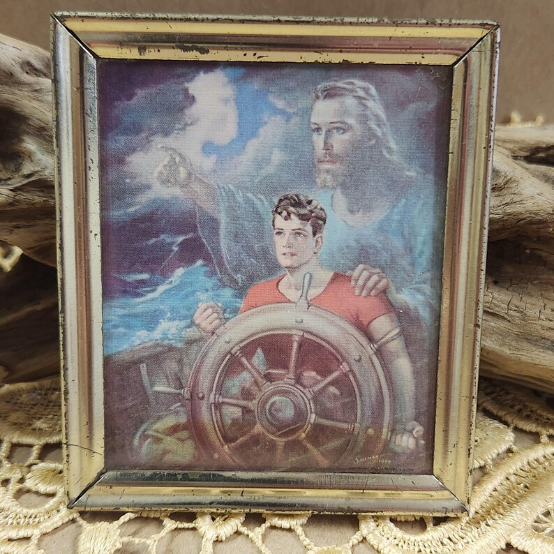 Vintage Warner Sallman "christ Our Pilot" Mini Print | Framed Jesus in ...