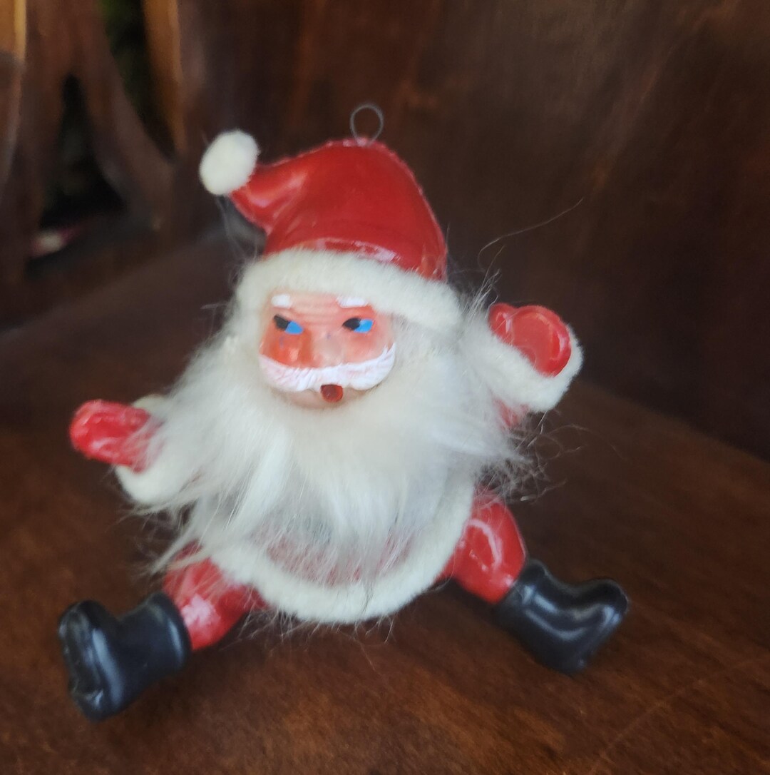 VINTAGE Mid Century Flocked Santa Christmas Decoration Figure Ornament ...
