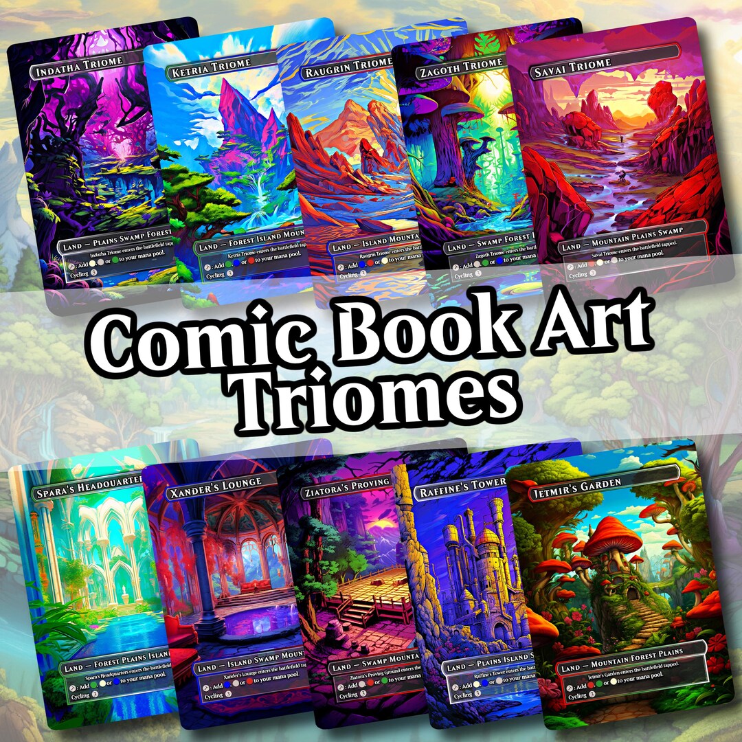 10X Triomes Lands Full Art Set Detailed Comic Book Style Commander ...
