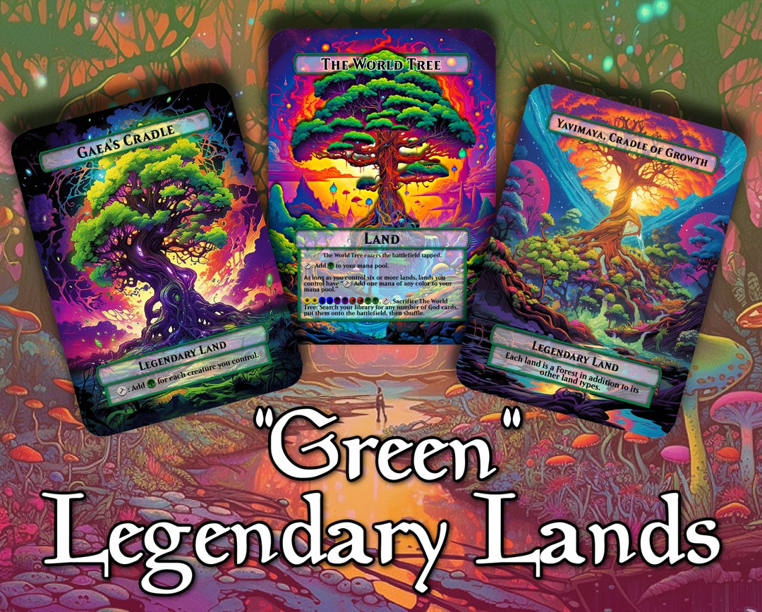 Pack of 3 Full Art Green Legendary Lands Commander Ready Psychedelic ...