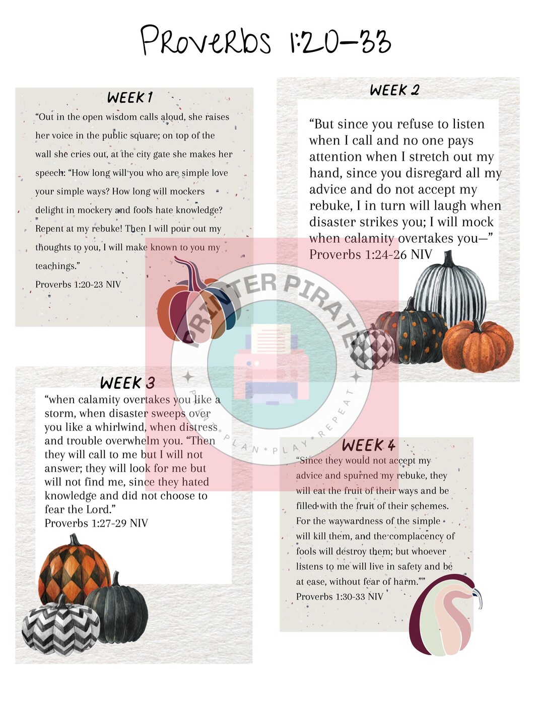 Proverbs 1:20-33 Printable Memory Sheets Fall Edition - Etsy