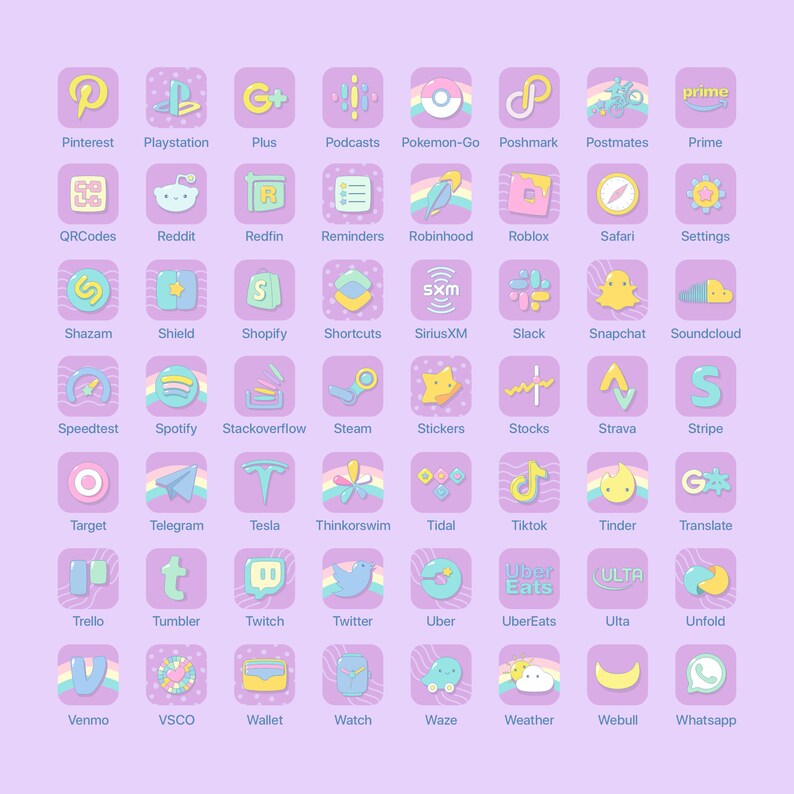 Cute Purple Icon Pack (kawaii Aesthetics) - Ios18/17/16/15/14 - Etsy