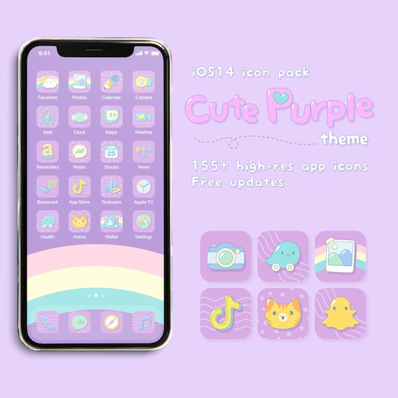 Ios15 Cute Purple Icon Pack kawaii Aesthetics - Etsy