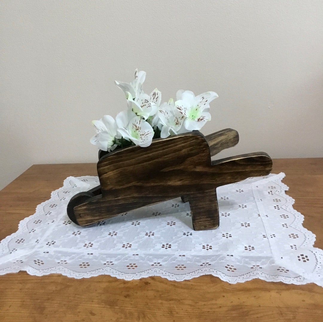 Mini Wheelbarrow Wood Rustic Stained - Etsy