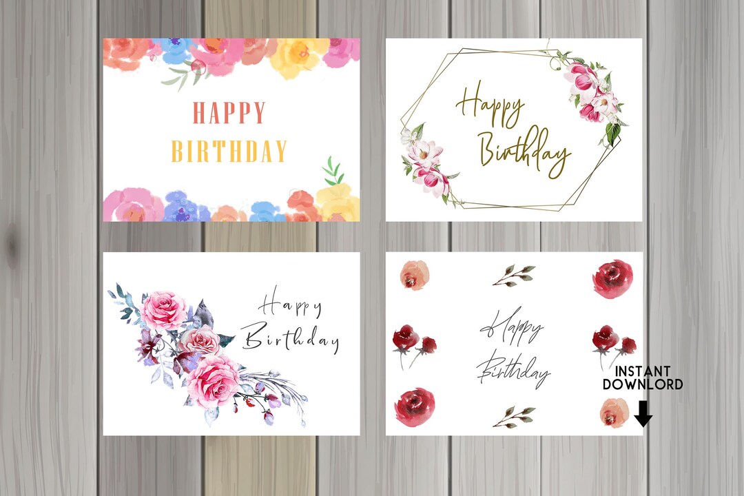 Set of 4 Printable Birthday Cards Printable Happy Birthday - Etsy