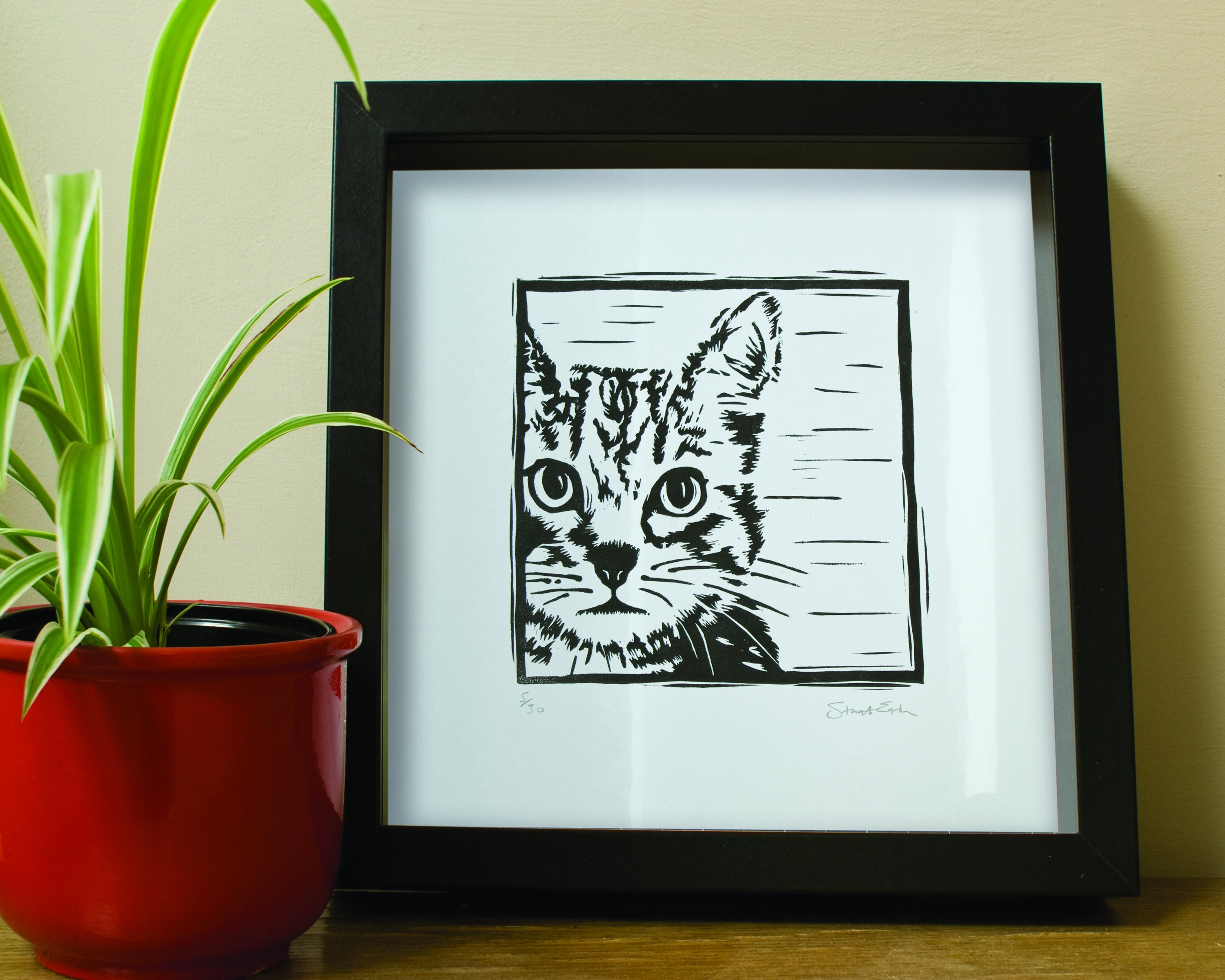 Tabby Cat Linocut Print, 210mm X 210mm - Etsy