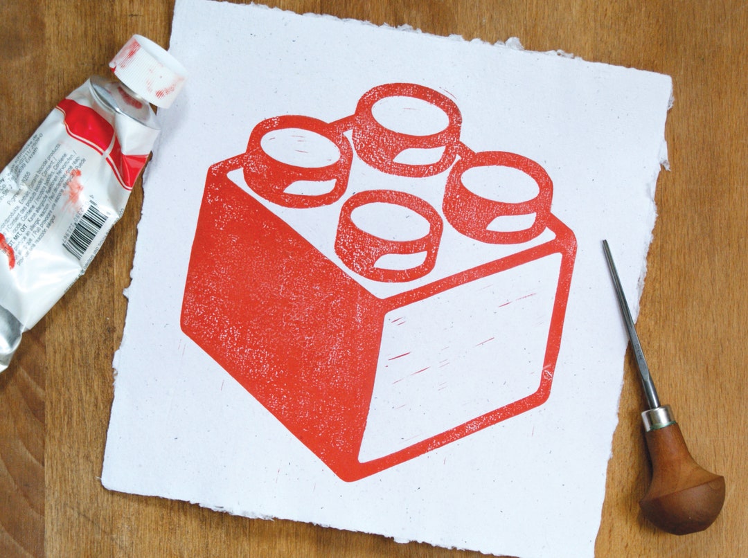 Red Lego Brick Linocut Print on Handmade Paper, 210mm X 210mm - Etsy
