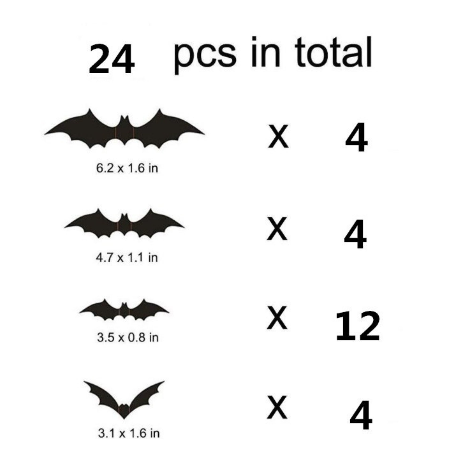 12/24/36/48/60 pcs pvc 3D Bats set for Halloween decoration Vinyl Scary ...