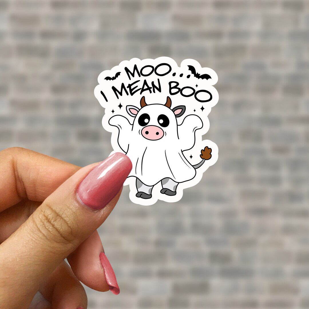 Moo I Mean Boo Sticker, Ghost Sticker, Funny Quote Stickers, Laptop ...