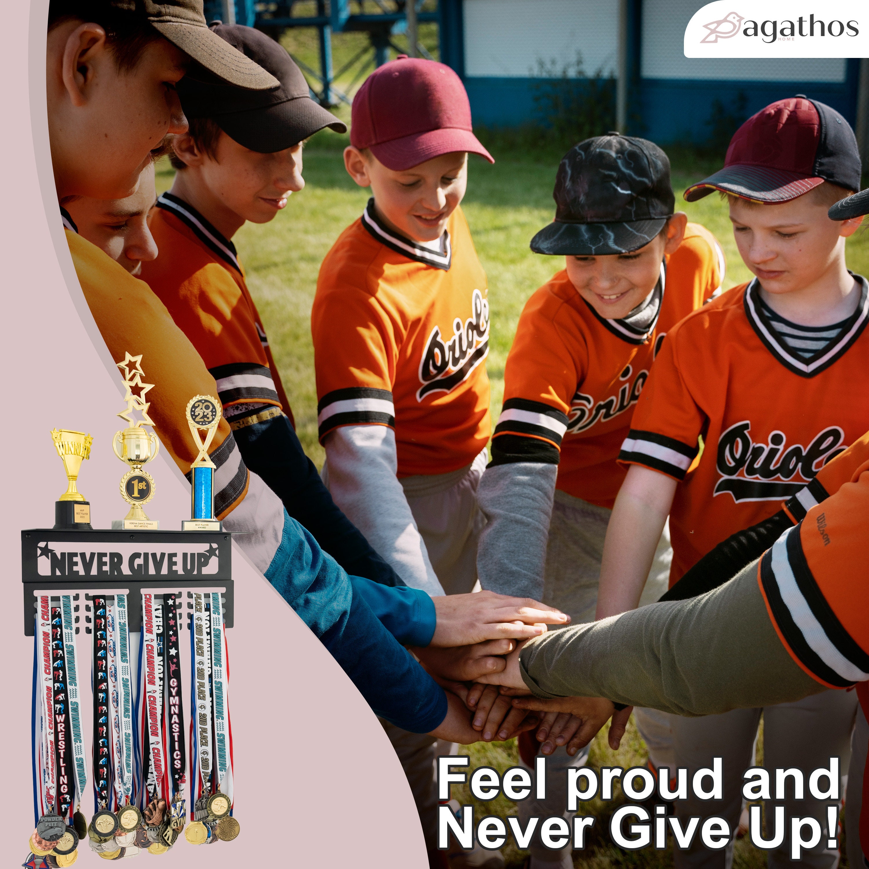 Never Give up Medal Hanger and Trophy Shelf for Sports Awards-includes ...