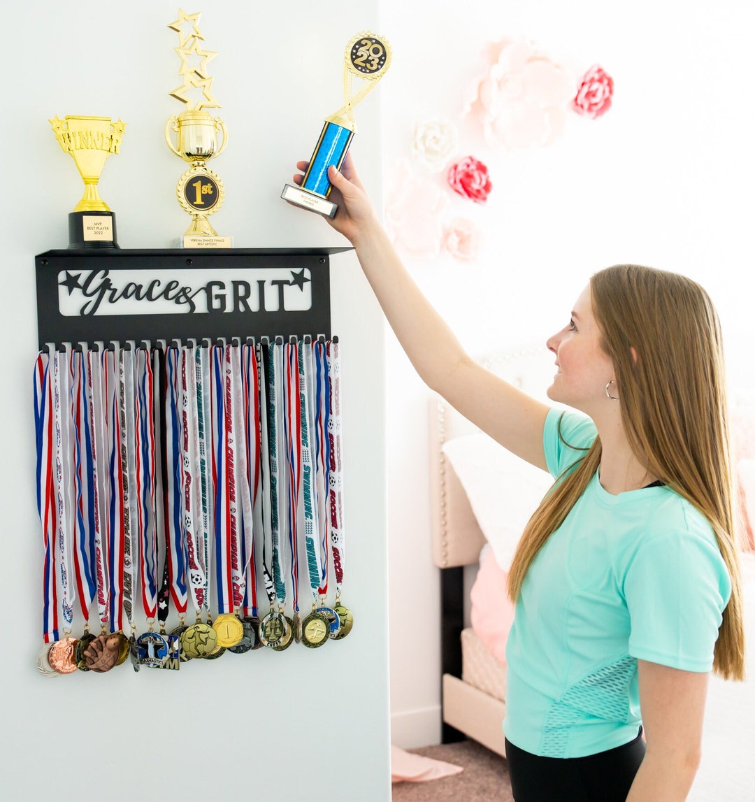 Grace & Grit Sports Medal Hanger – Trophy Shelf With Inspirational ...