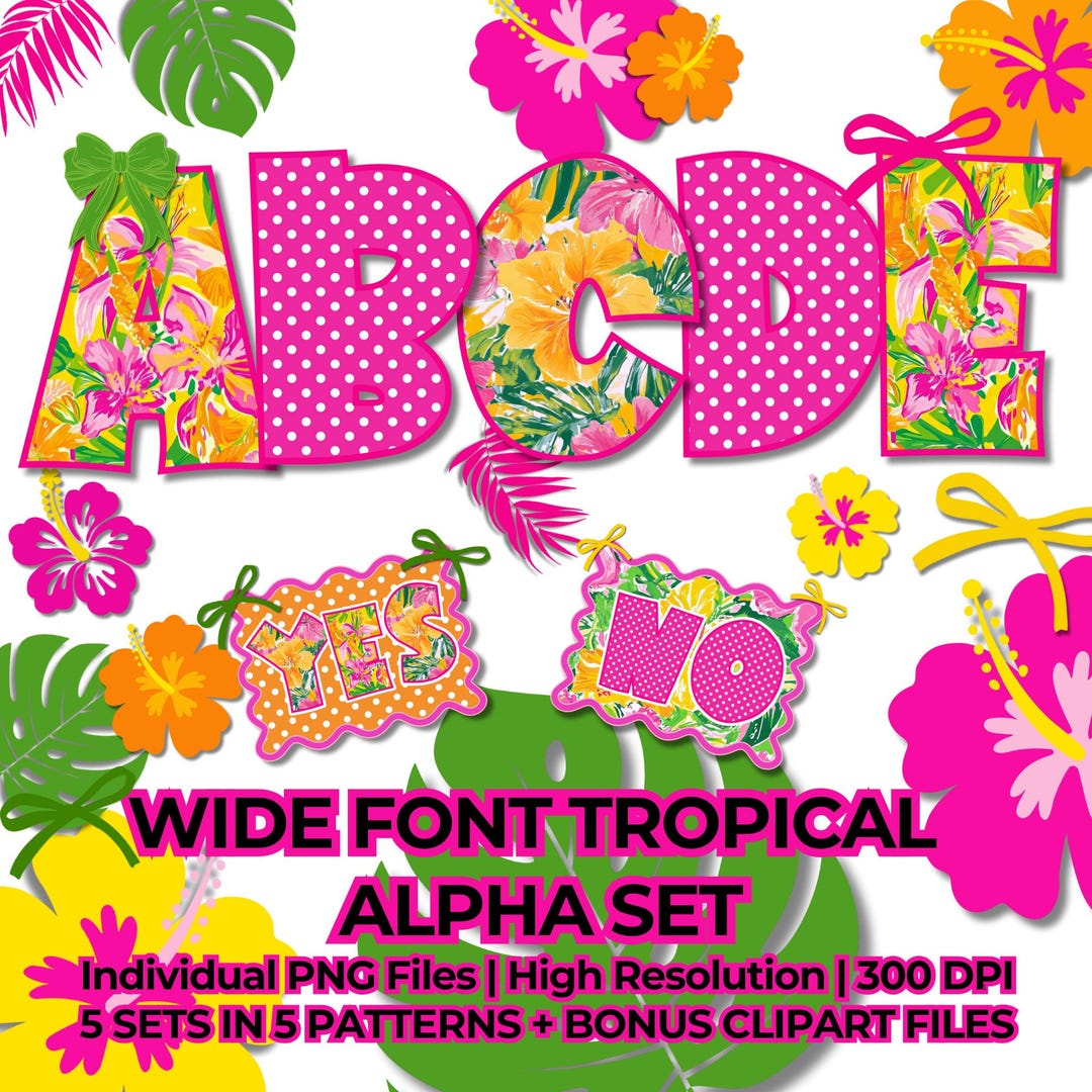 Tropical Hibiscus Watercolor PNG Alphabet Letters: Bright, Floral ...