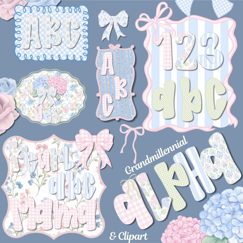 Floral Alphabet PNG: Coquette Preppy Watercolor Font (digital Download ...