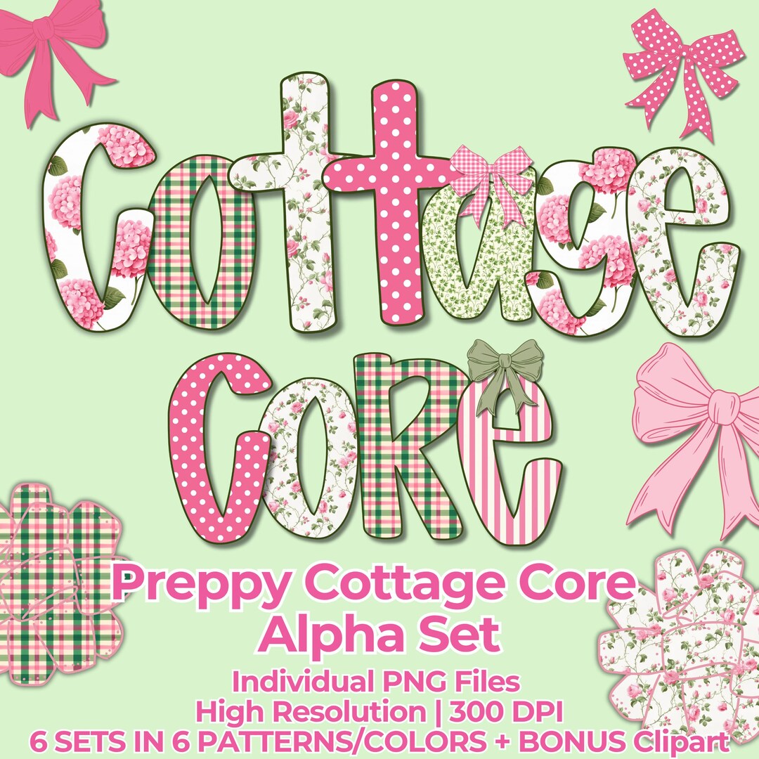 Preppy Floral Grand Millennial Alphabet Watercolor Alpha Set Retro ...