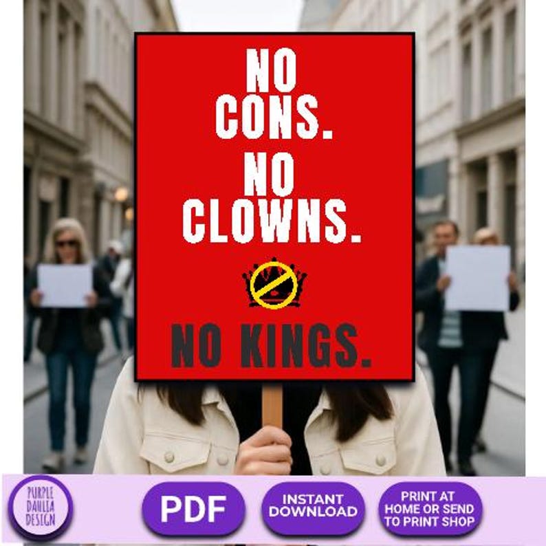 No Cons No Clowns No Kings Printable Trump NO Kings Day Parade Protest ...