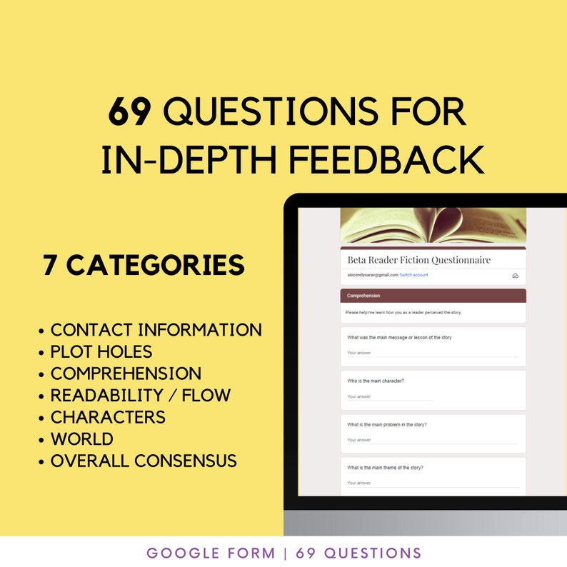 Beta Reader Feedback Google Form for Writers | Improve Pacing, Plot ...