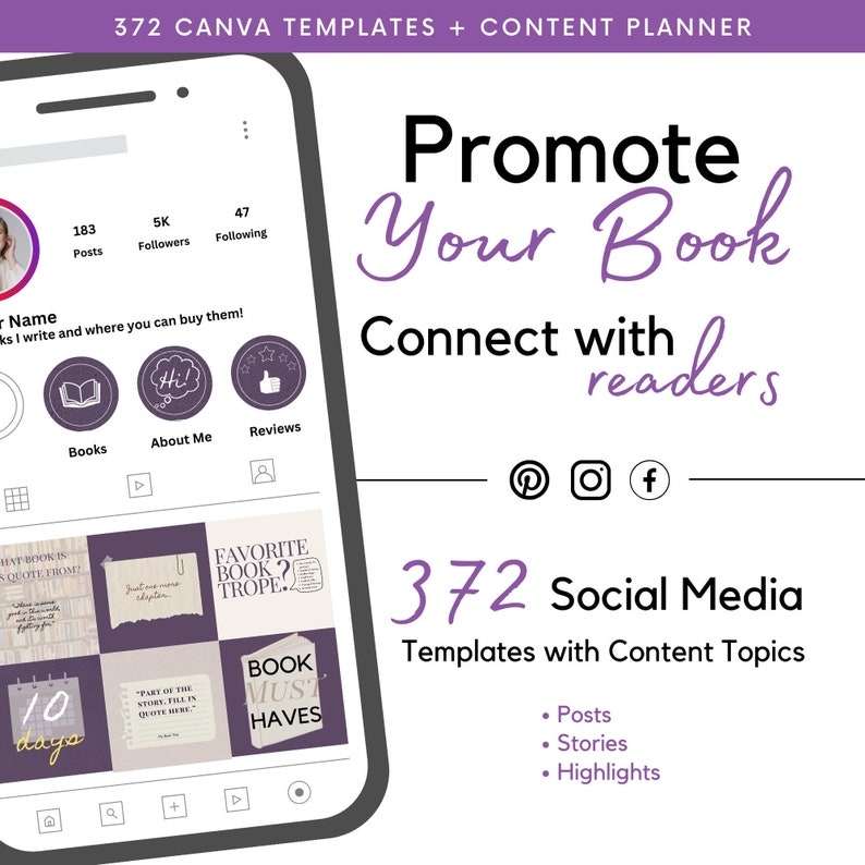 Author Social Media Canva Templates and Content Planner, Instagram ...