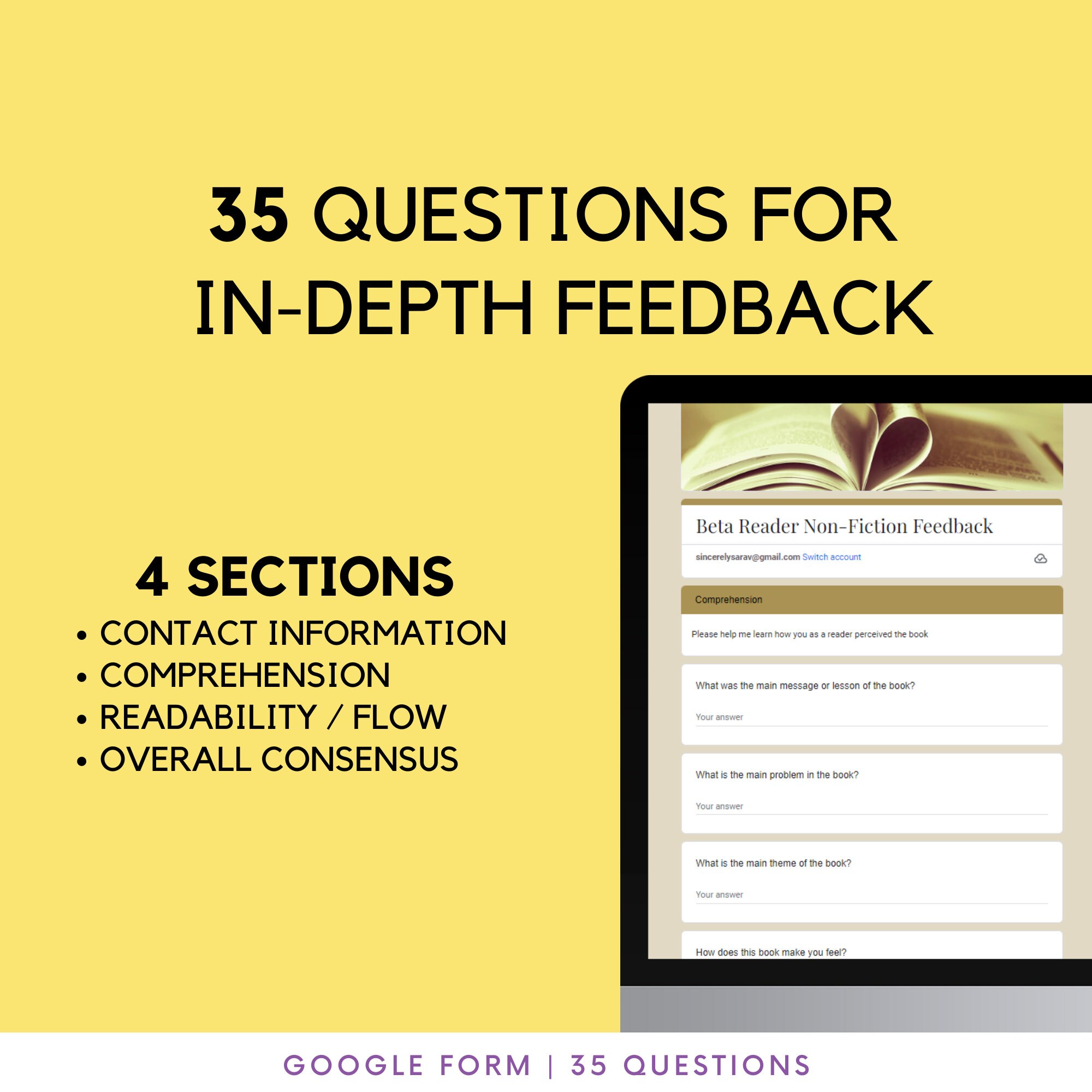 Beta Reader Feedback Google Form for Writers | Non-fiction Improve ...