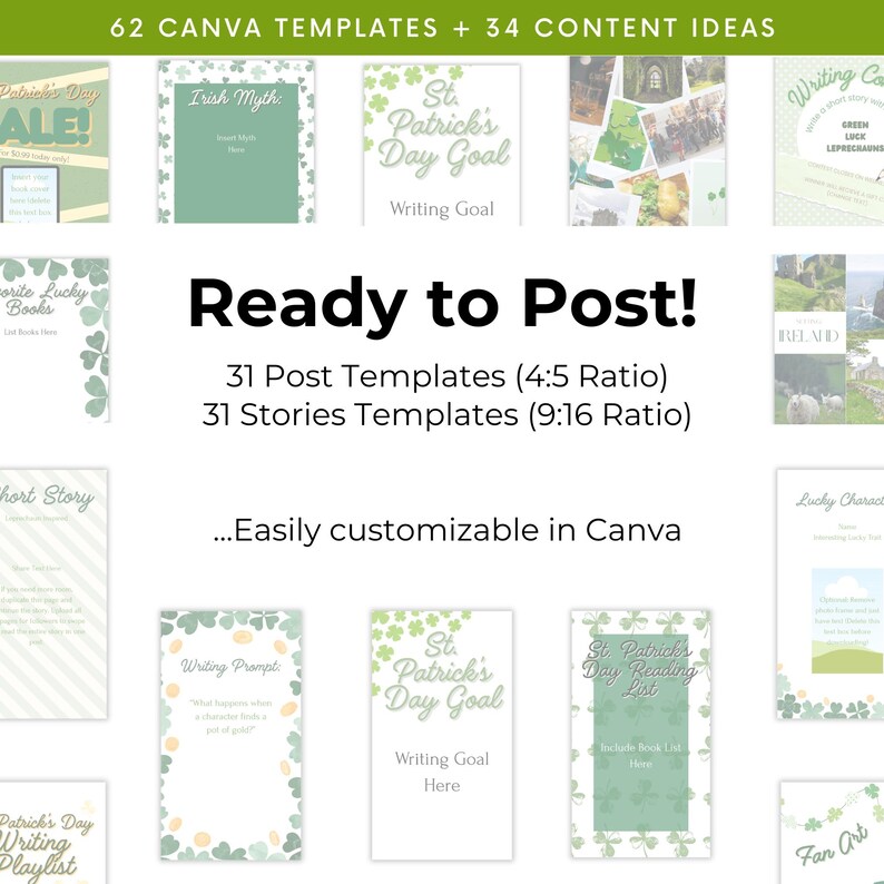 St Patrick's Day Social Media Template for Authors to Market Their Book ...